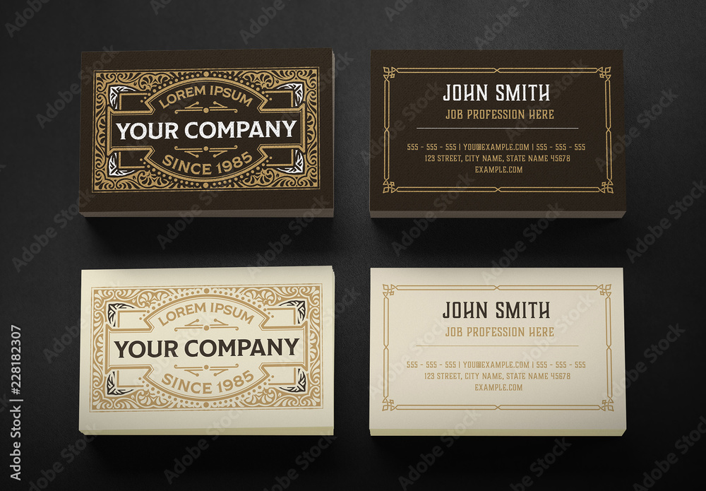 Vintage-Style Business Card Layout Stock Template | Adobe Stock