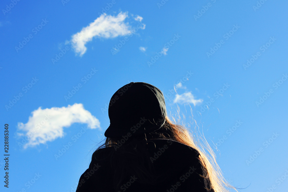 Young Stylish Girl Portrait Outdoors from Behind. Women in Casual Black ...