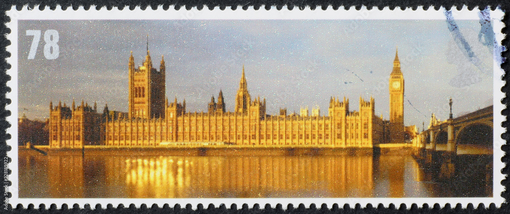 Palace of Westminster on british postage stamp Stock Photo | Adobe Stock