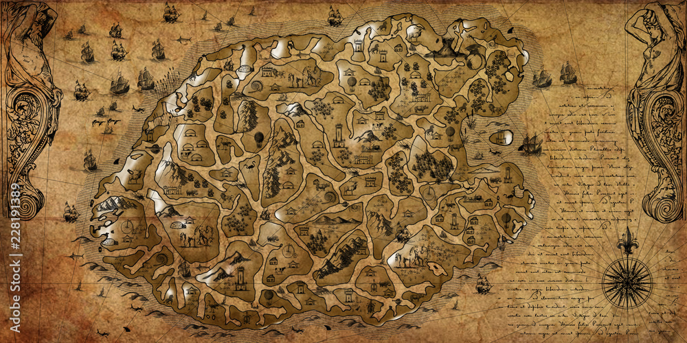 Old vintage fantasy map Stock Illustration | Adobe Stock