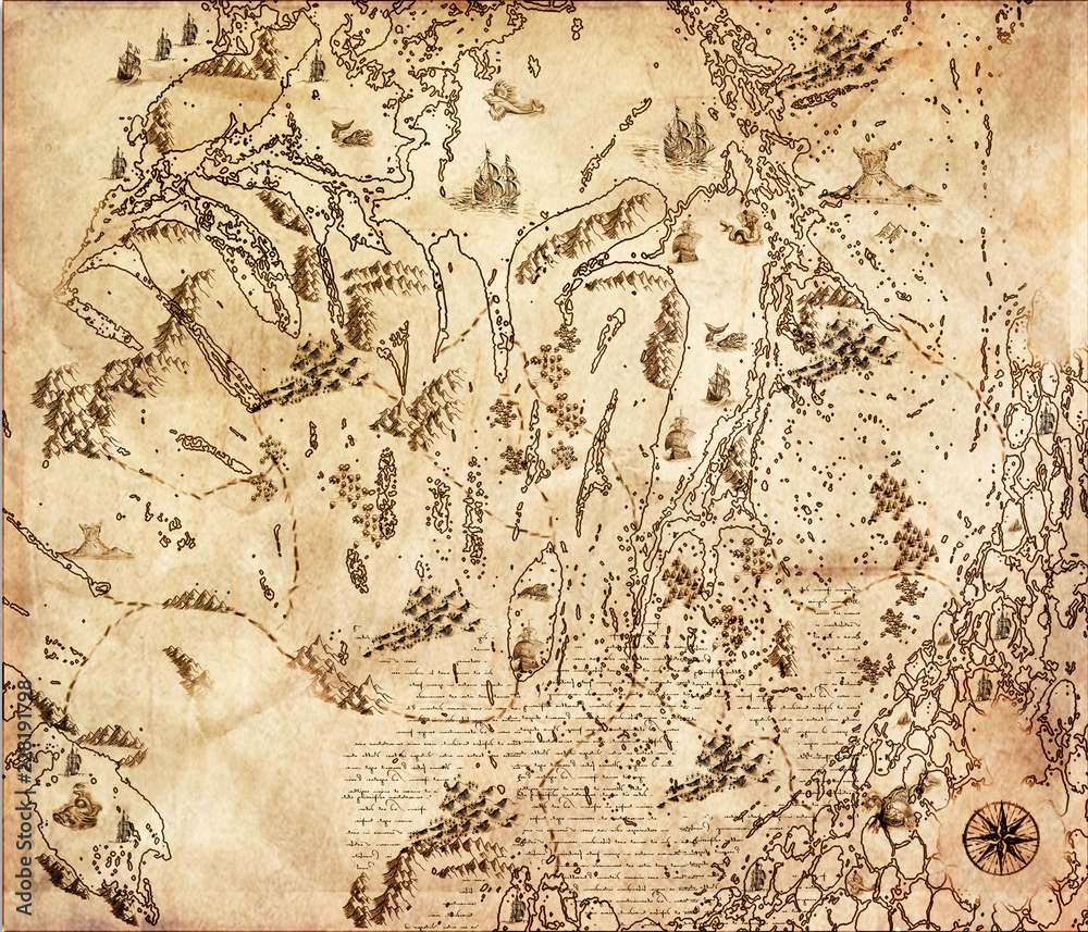 Old vintage fantasy map Stock Illustration | Adobe Stock