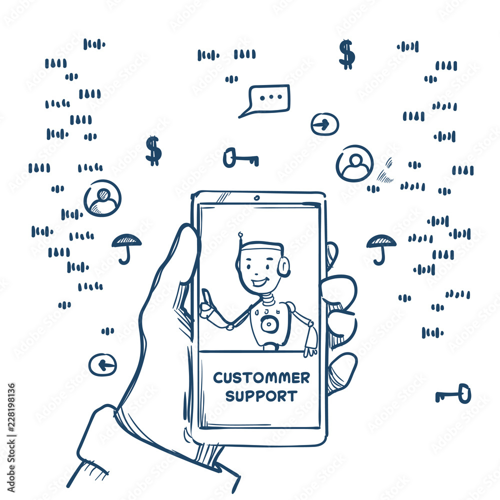 support center hand hold robot agent mobile application artificial ...