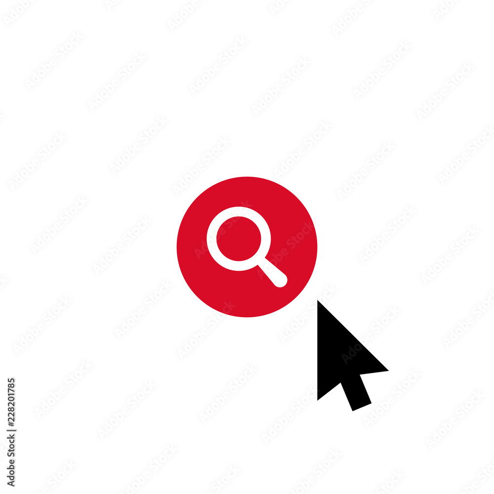 Click vector icon, cursor symbol with research sign. Cursor arrow icon ...