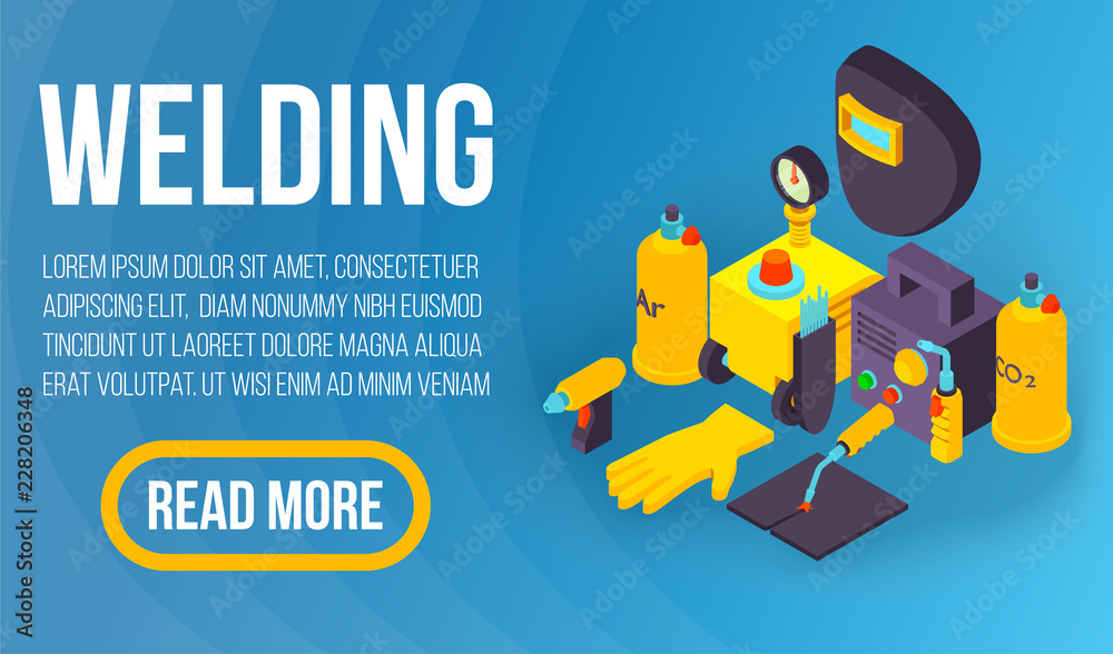 Welding concept banner. Isometric banner of welding vector concept for ...