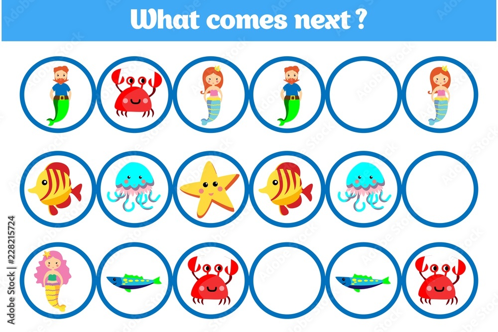 What comes next educational children game. Kids activity sheet ...