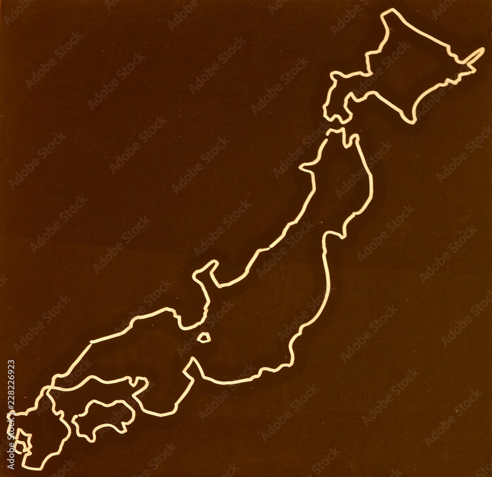 Map of Japan - White outlined map of the country of Japan with brown ...