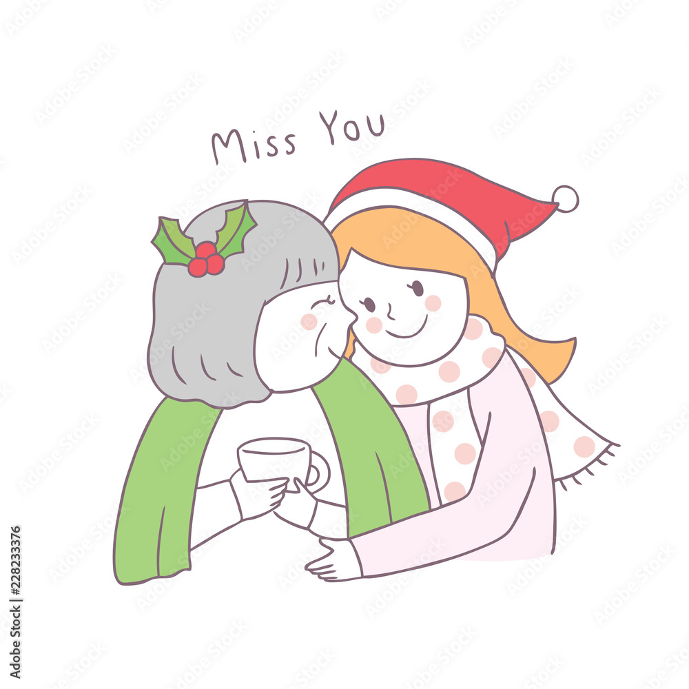 Cartoon cute Christmas family mom and daughter vector. Stock Vector ...