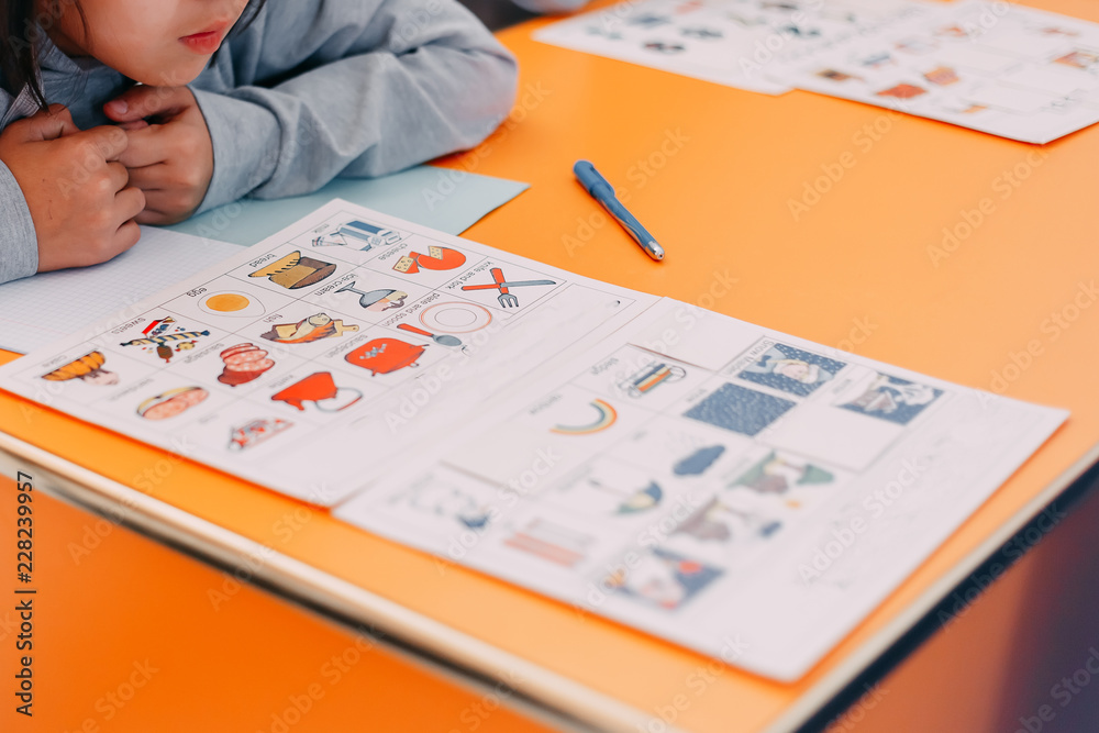 students education play cards with pictures in English and numbers ...