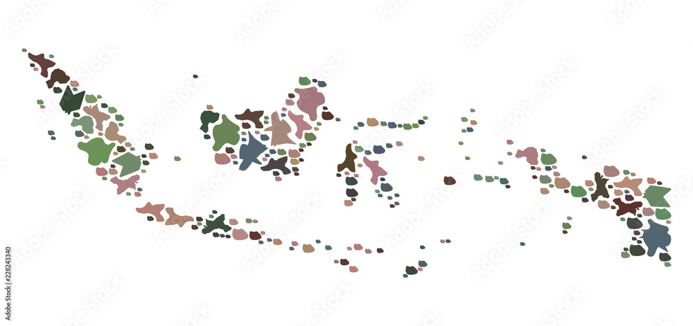 Mosaic map of Indonesia designed with colored flat stones. Vector ...