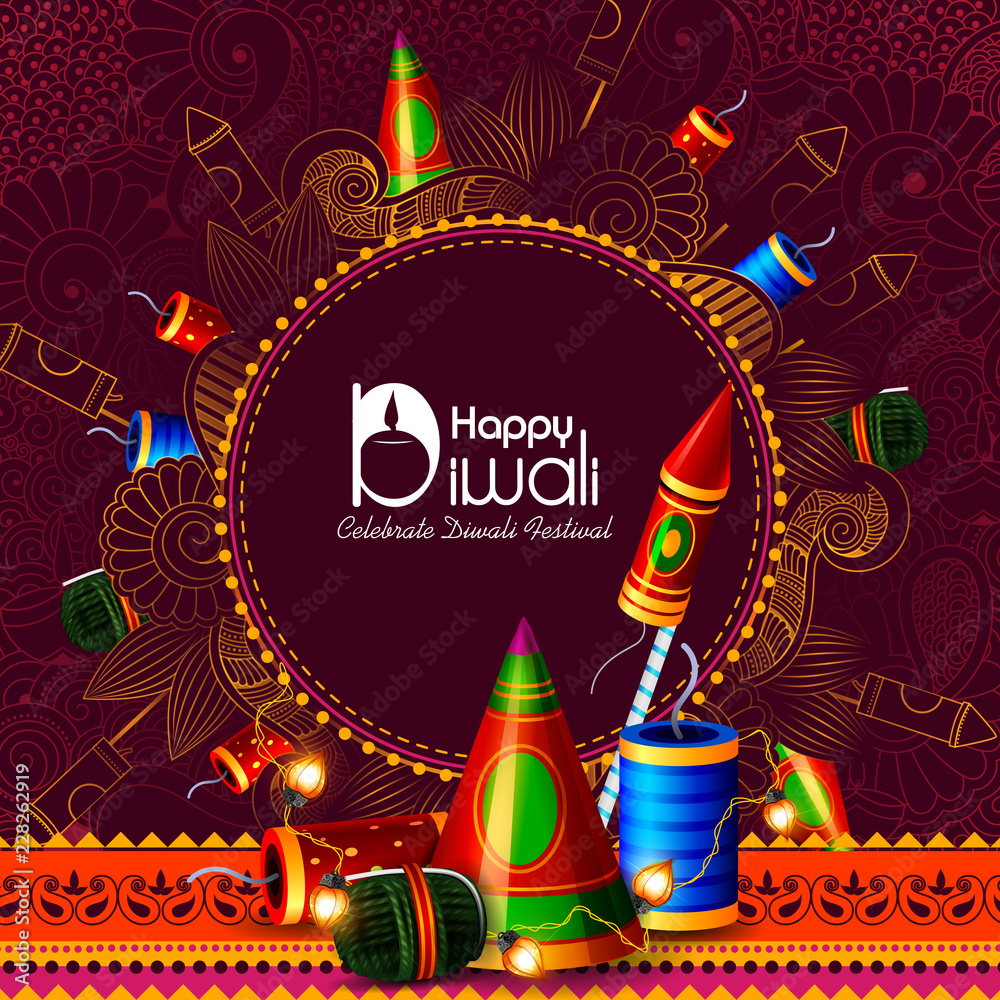 vector illustration of firecracker for Happy Diwali holiday background ...