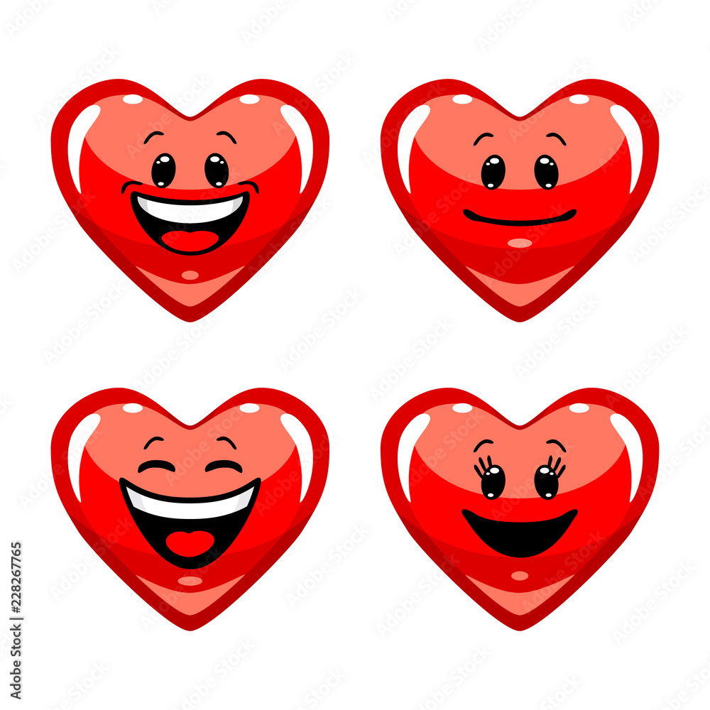 Vector set of love emoticons. Collection of heart characters with ...