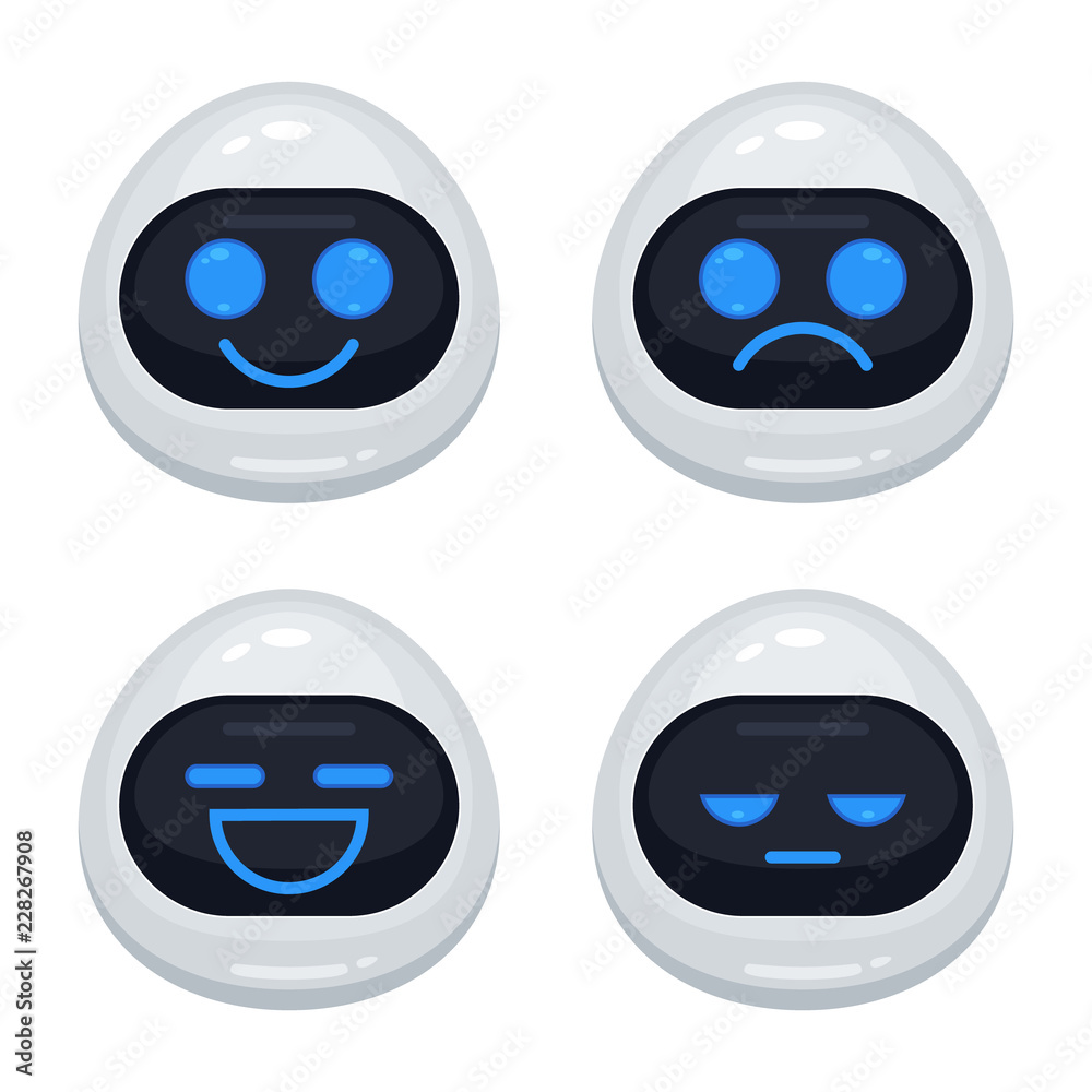 Vector set of robot emoticons. Collection of cyborg characters with ...
