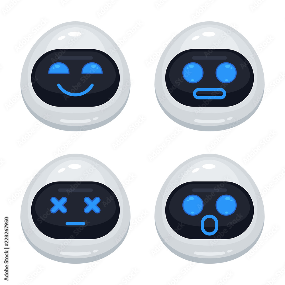 Vector set of robot emoticons. Collection of cyborg characters with ...