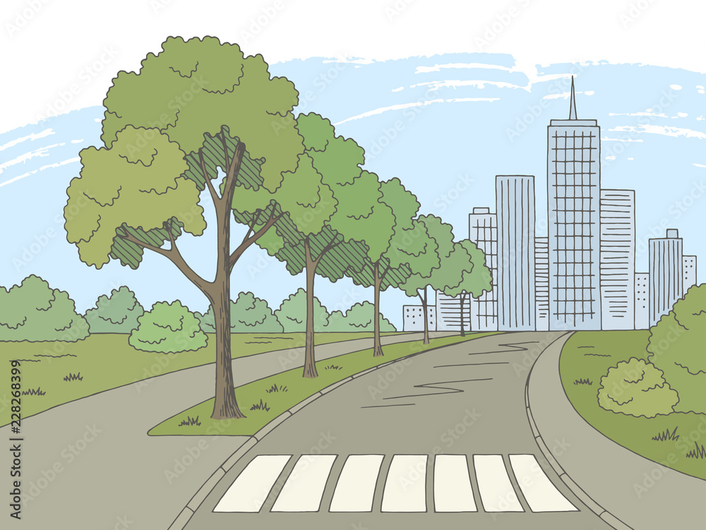 Street road graphic color city landscape sketch illustration vector ...