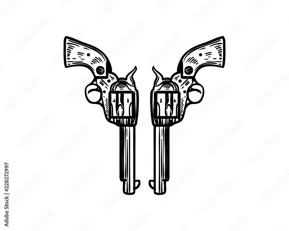 Vector Double Weapon Gun Pistol Sign Symbol Hand Drawn Logo Design ...