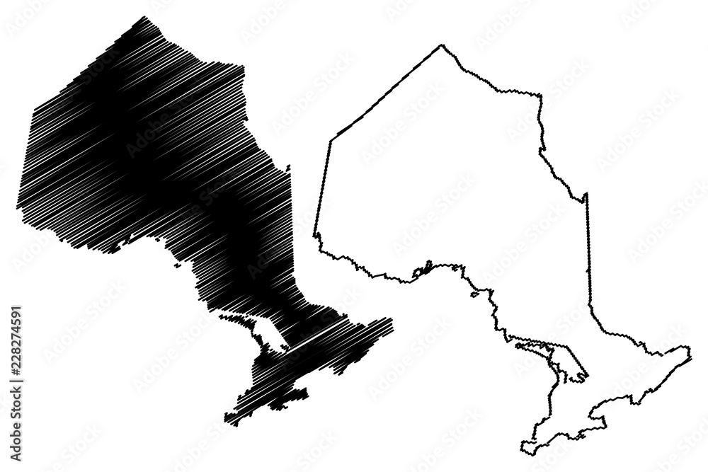 Ontario (provinces and territories of Canada) map vector illustration ...