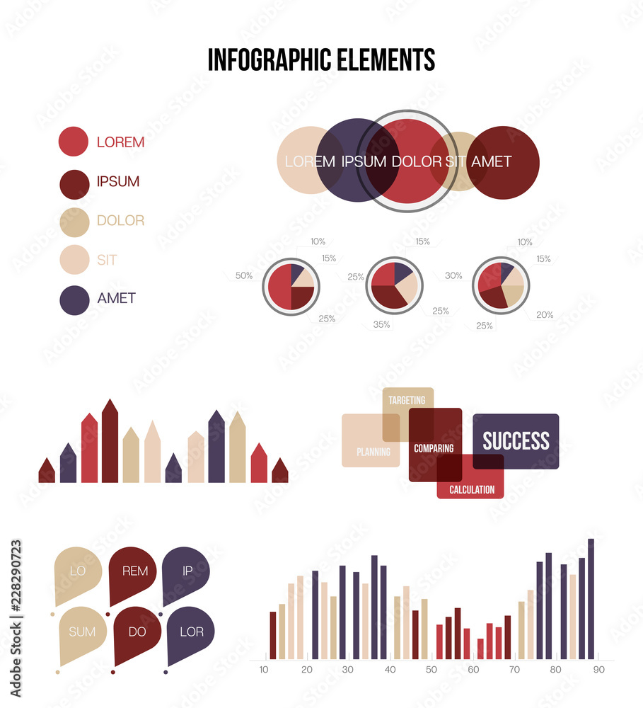 Infographic Elements, Timeline Presentation Vector Set. Brown, Green ...