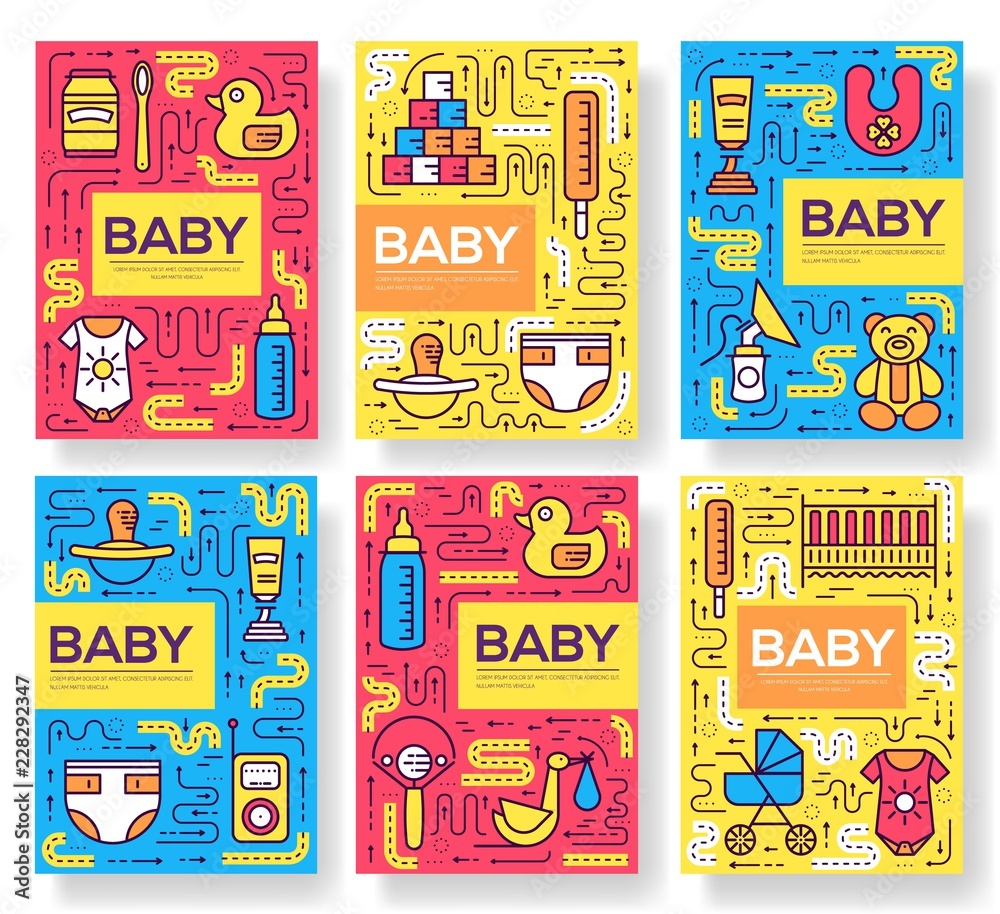 breastfeeding week vector brochure cards thin line set. Child template ...