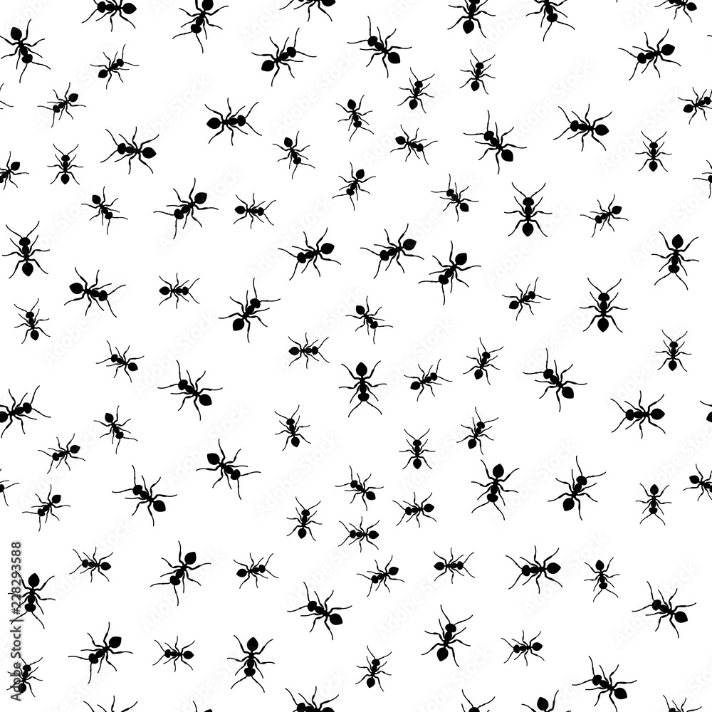 Ant Seamless Pattern Black And White Vector Seamless Pattern With Ants