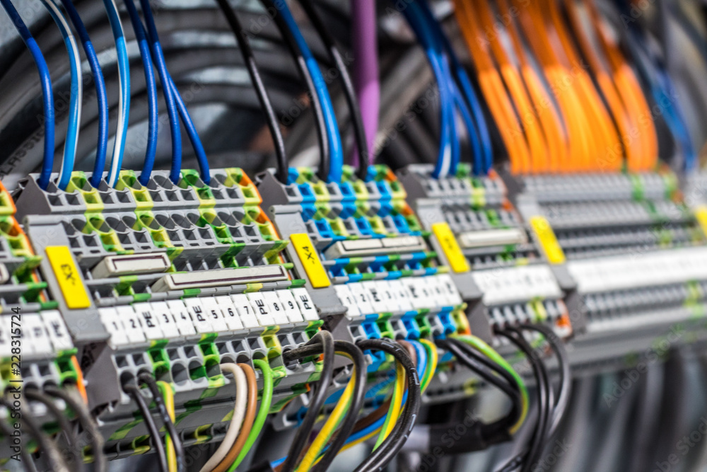 Electric cabinet with wires connections Stock Photo | Adobe Stock