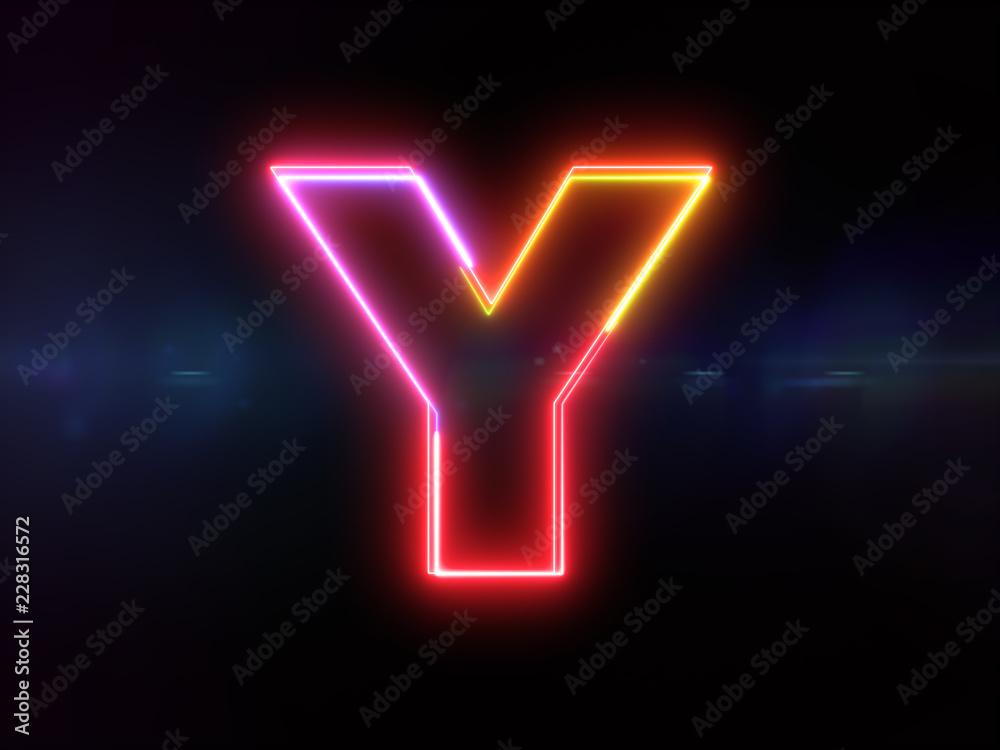 Letter Y - colorful glowing outline alphabet symbol on blue lens flare ...