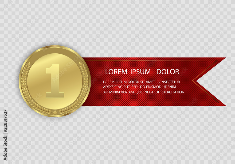 Champion medails with red ribbon. Banner. Winner award competition ...