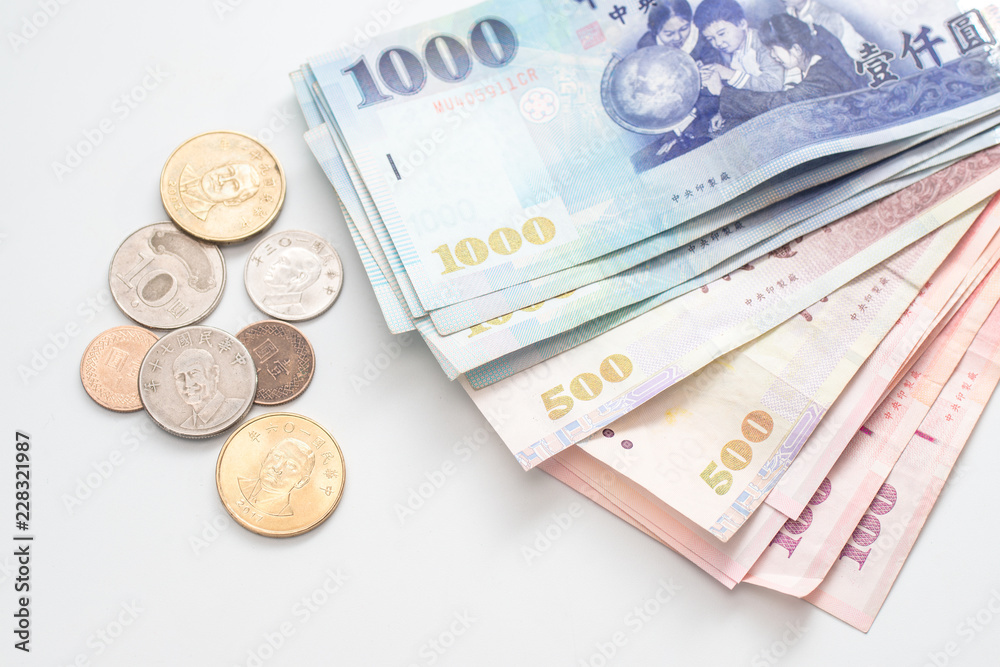 New Taiwan Dollar bill on white background Stock Photo | Adobe Stock
