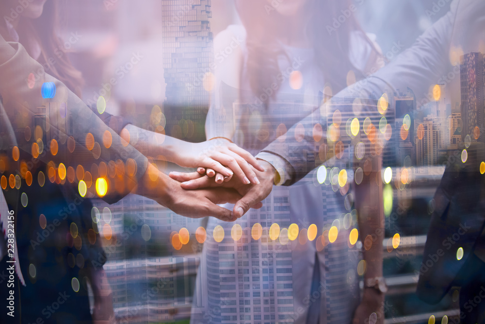 Double exposure Business people of Marketing team with a Partnership ...