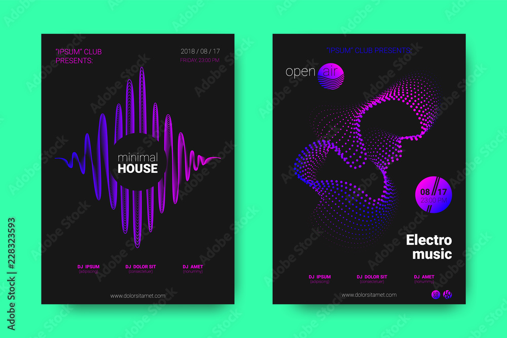 Music Posters with Equalizer and Wave Distorted Circles. Stock Vector ...