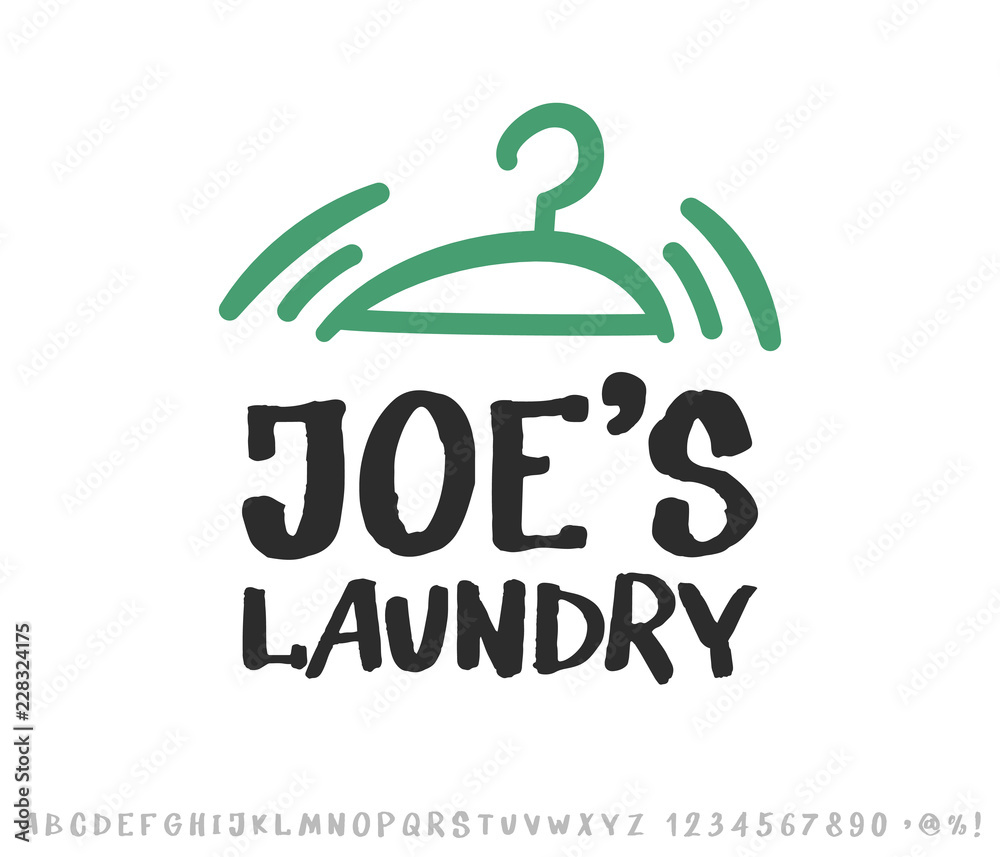 Laundry logo emblem and hand drawn typeface set isolated on white ...