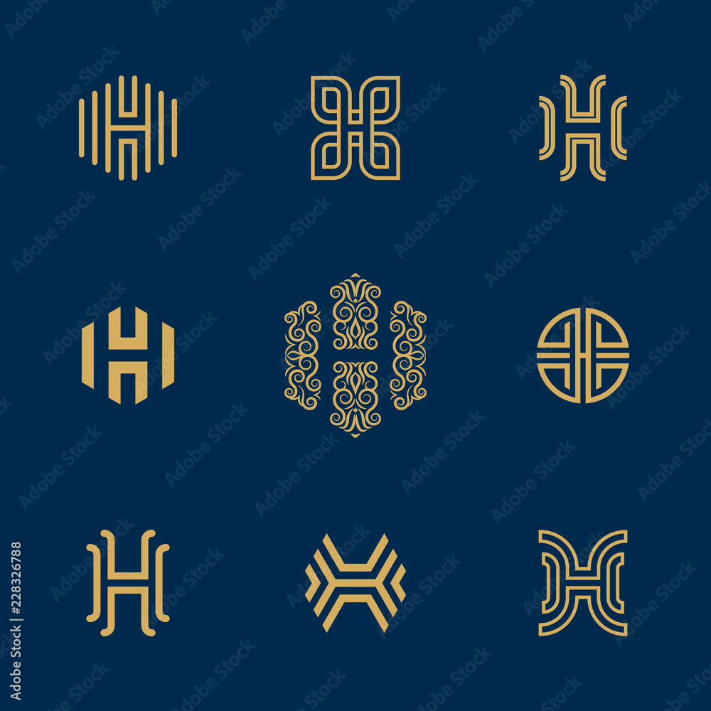 Letter H Logo collection. Vector deluxe, ornated, floral, tech ...