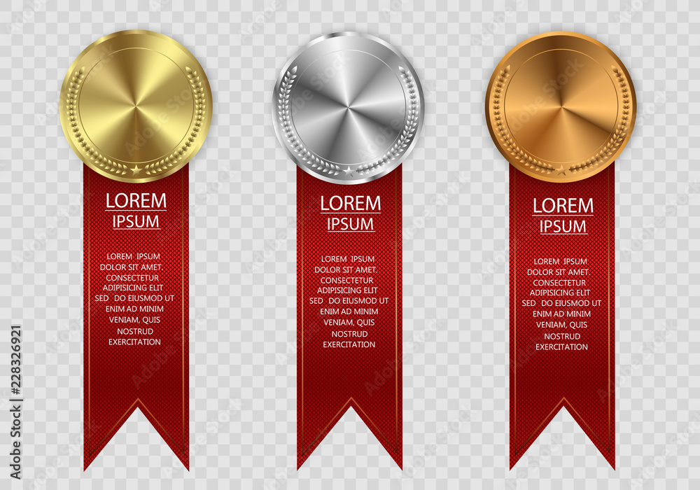Set of gold, bronze and silver. Winner award competition, prize medal ...