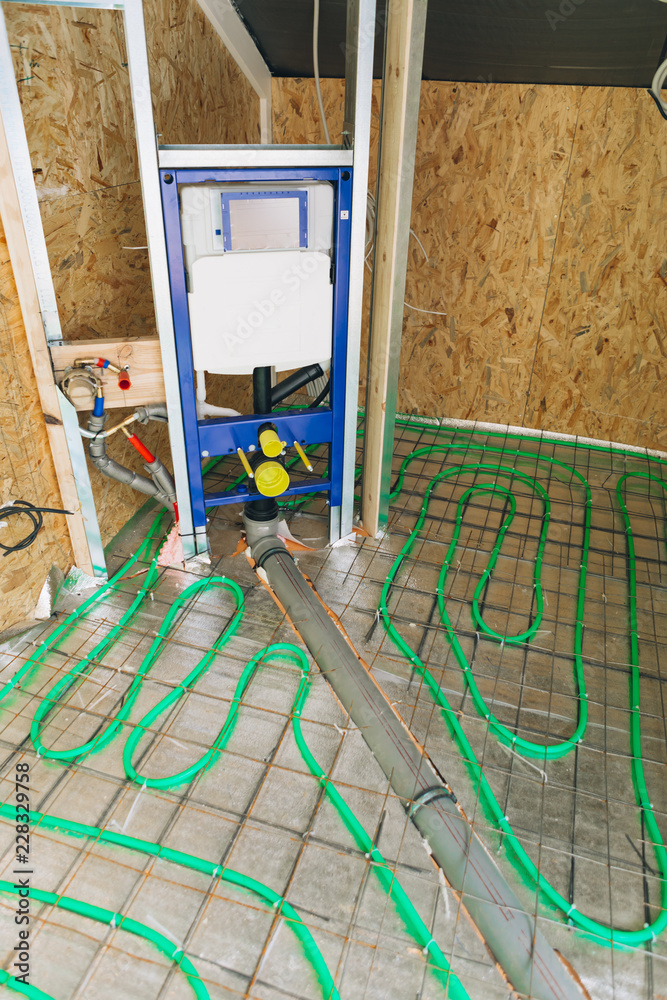 in-wall flush system installation for wall-hung toilet Stock Photo ...