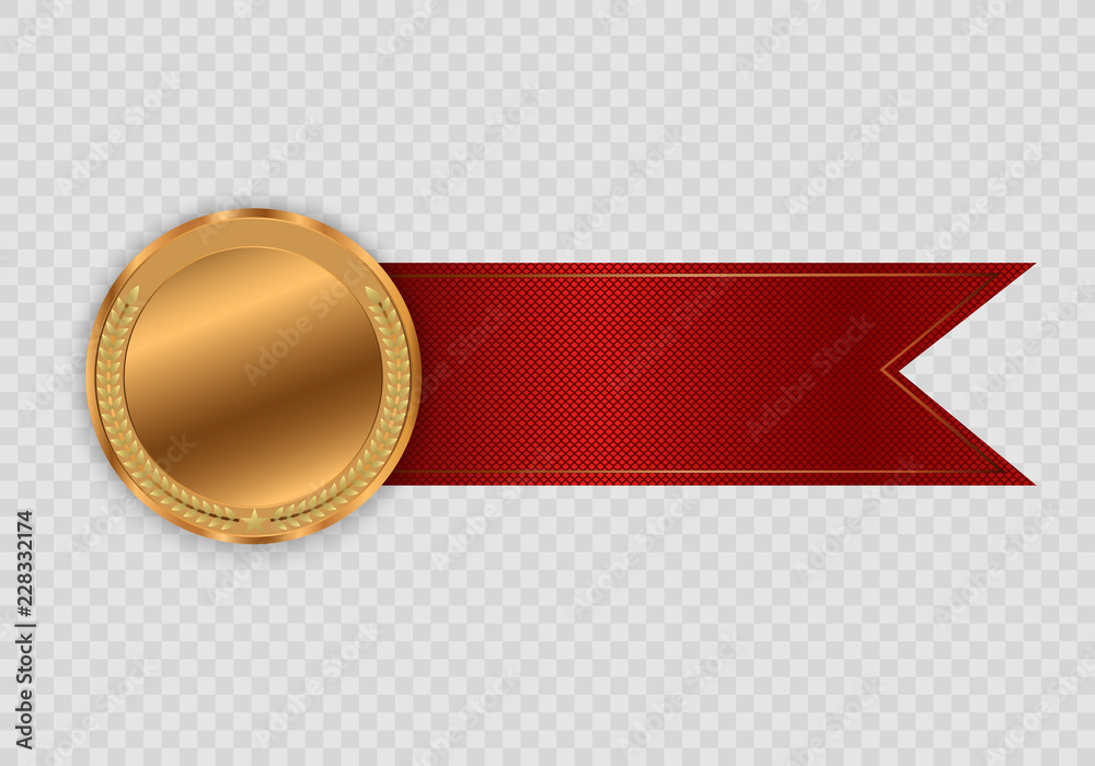 Champion medails with red ribbon. Banner. Winner award competition ...