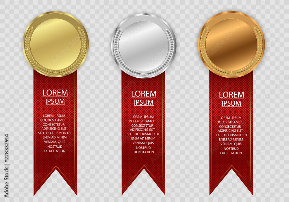 Set of gold, bronze and silver. Winner award competition, prize medal ...