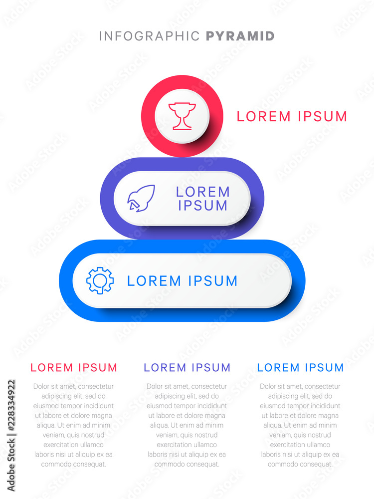 colorful infographic pyramid with three levels, 3d elements with ...