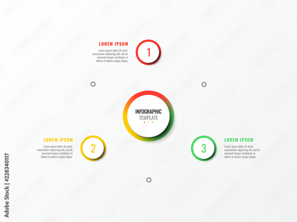 three steps design layout infographic template with round 3d realistic ...