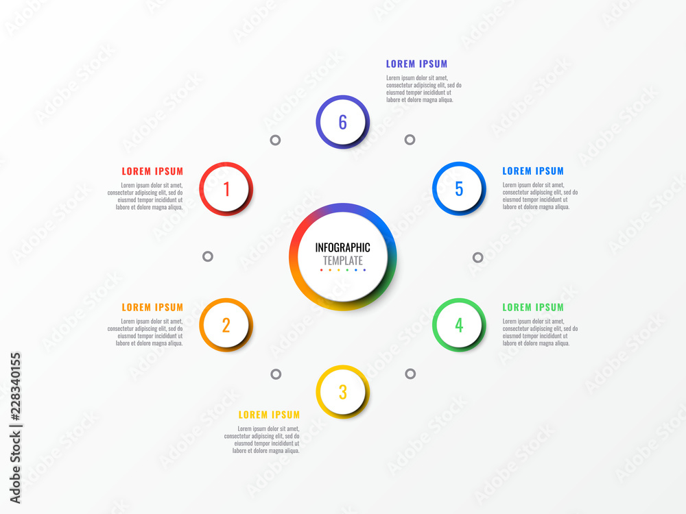 six steps design layout infographic template with round 3d realistic ...