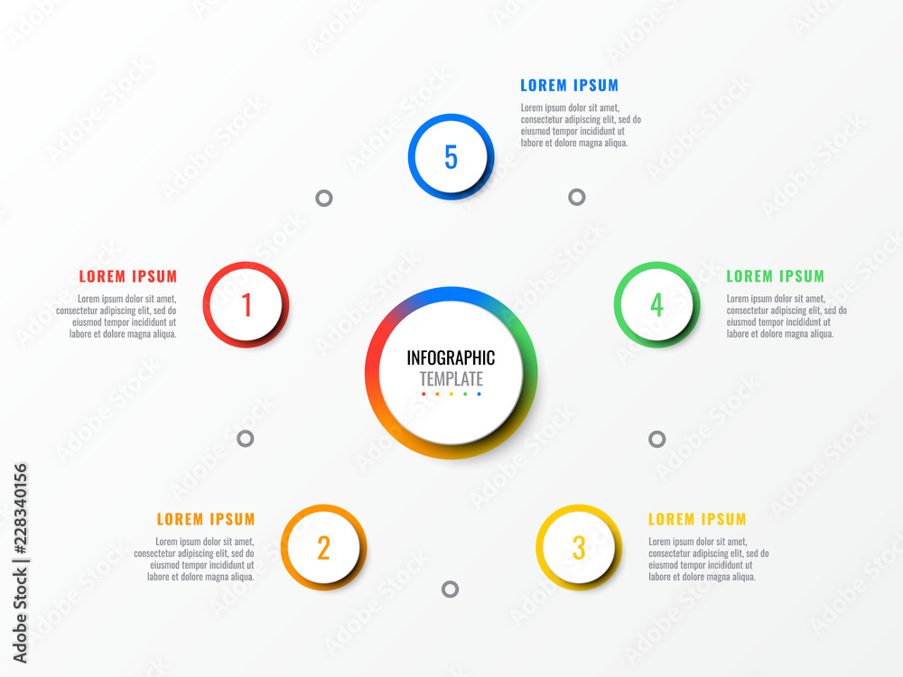 five steps design layout infographic template with round 3d realistic ...