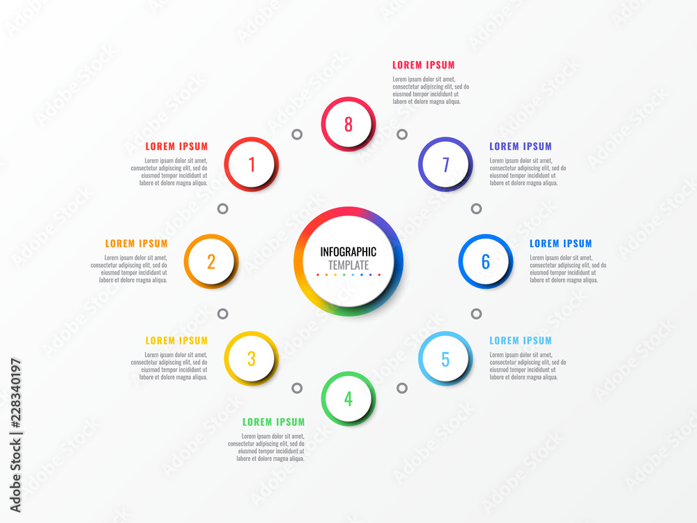 eight steps design layout infographic template with round 3d realistic ...