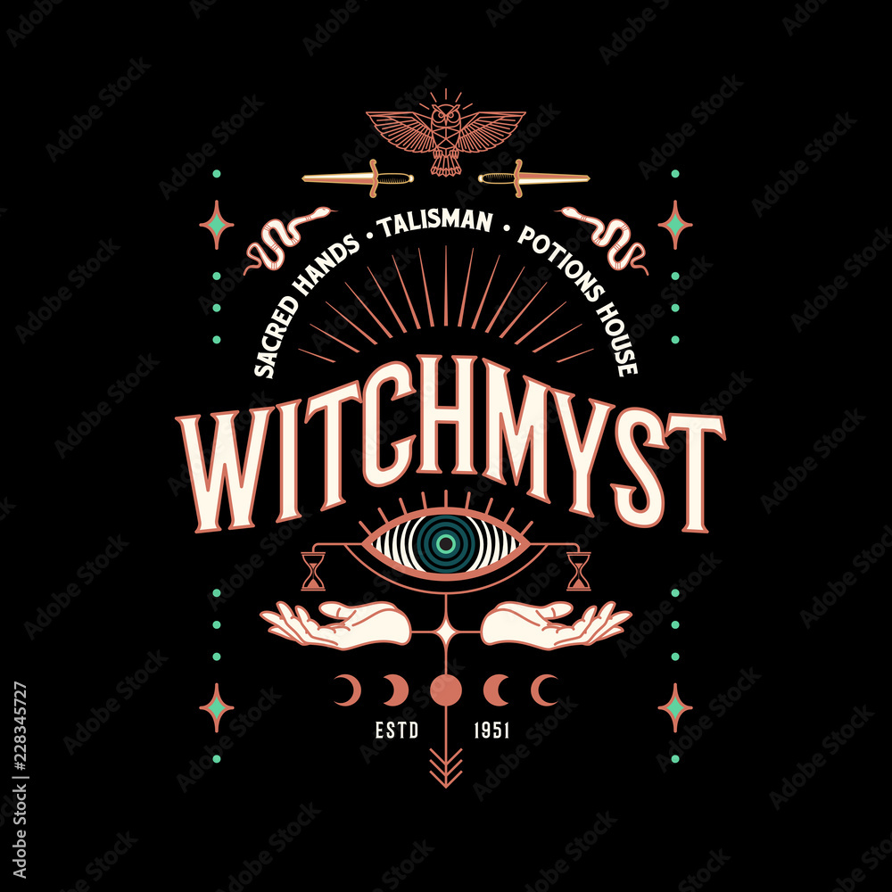 Vector vintage logo, label, poster design. Mystical celestial ...