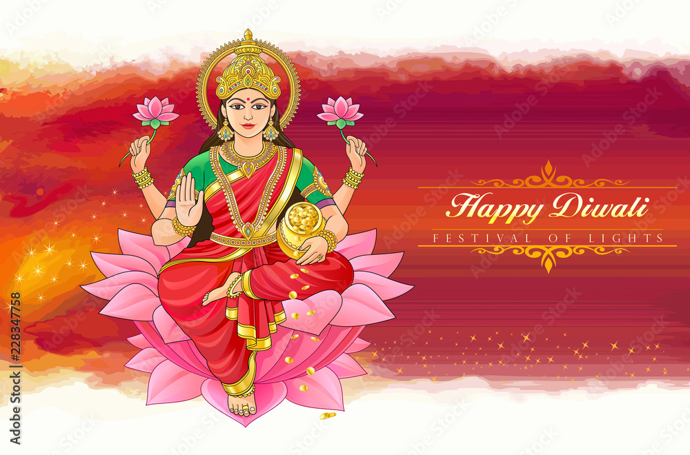 The divine Hindu goddess Lakshmi bringing wealth in the festival of ...