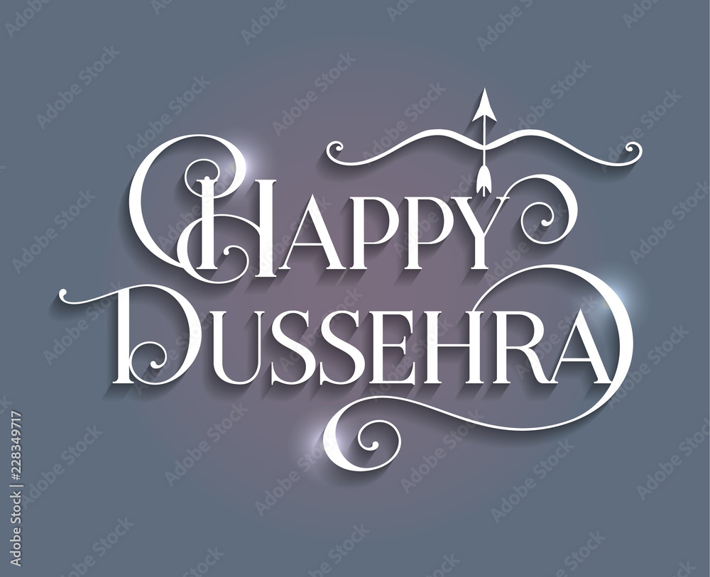 White text calligraphic inscription Happy Dussehra festival Indian with ...