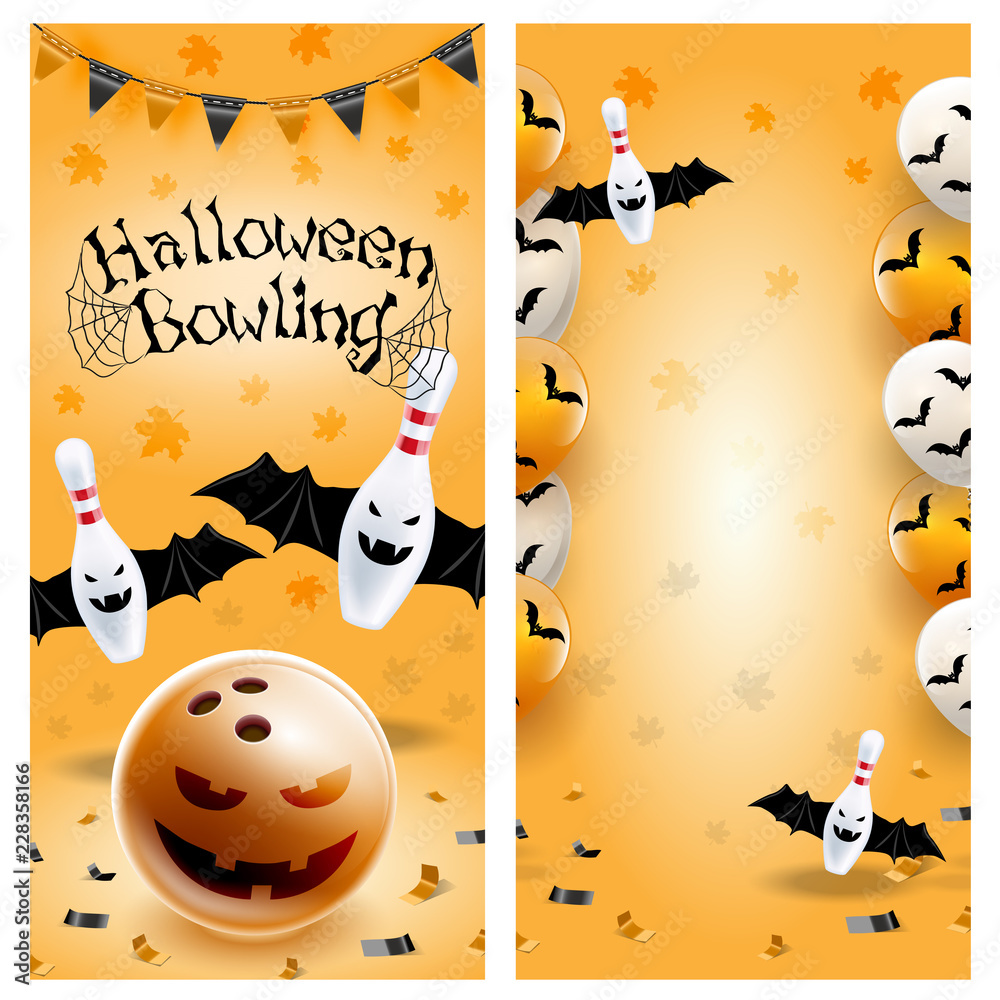 Halloween bowling flyer template. Vector clip art illustration. Stock ...