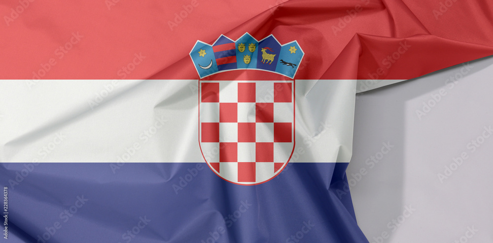 Croatia fabric flag crepe and crease with white space, red white and ...