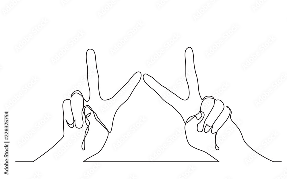 continuous line drawing of two hands showing victory sign Stock Vector ...