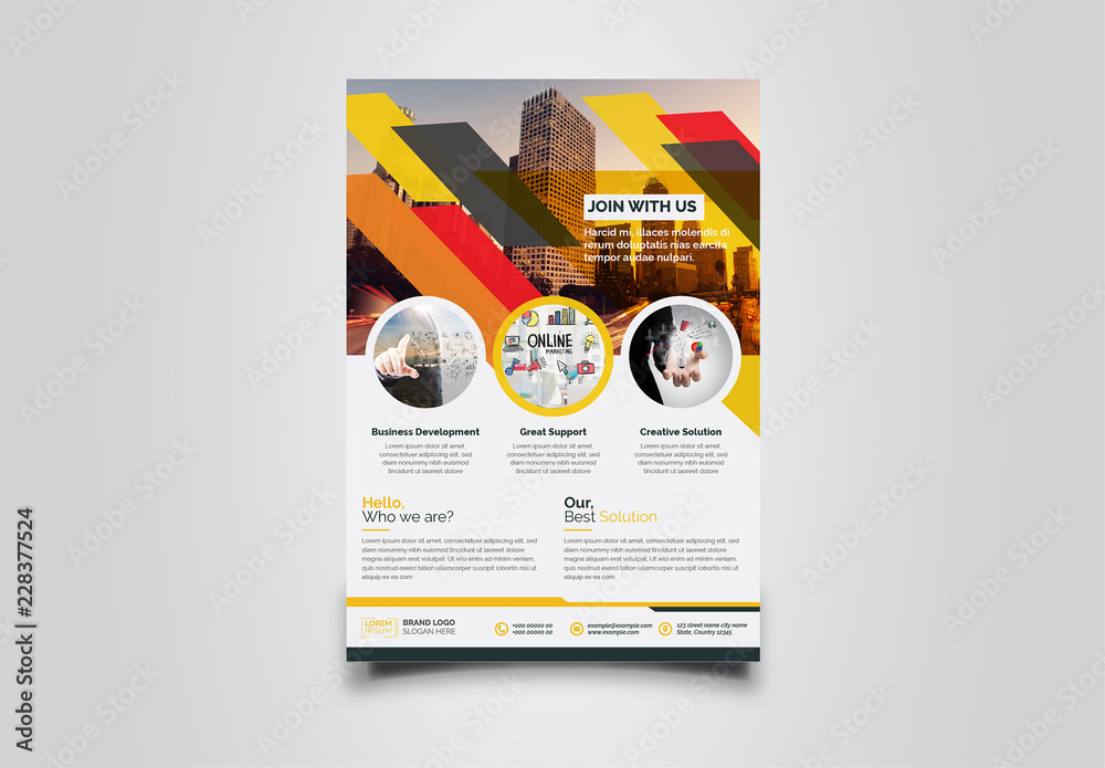 Business Flyer Layout with Circular Photo Elements Stock Template ...