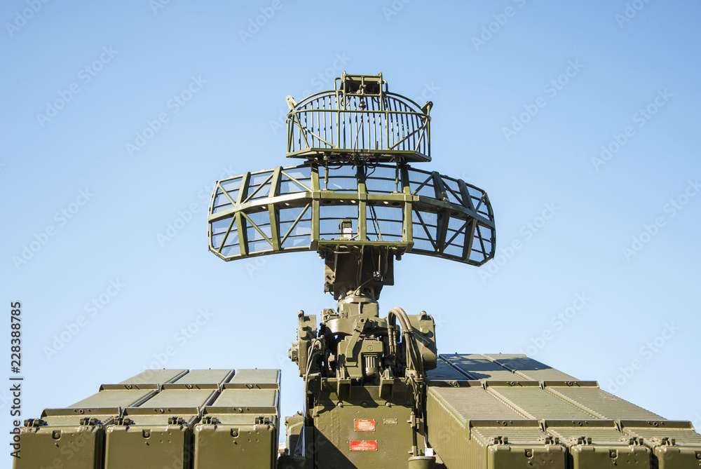 Air defense radar of military mobile mighty rocket launcher system on ...
