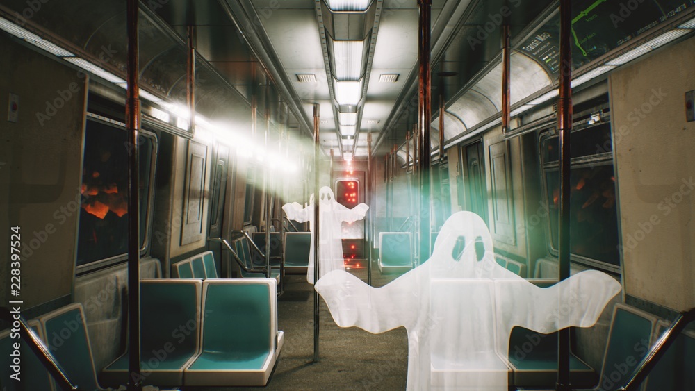 Abandoned railway horror train with ghosts. Horror and post apocalyptic ...