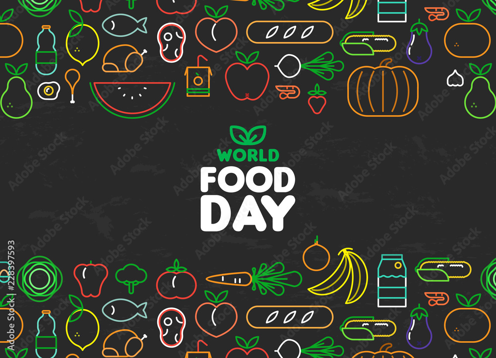 Food Day card of outline fruit and vegetable icons Stock Vector | Adobe ...
